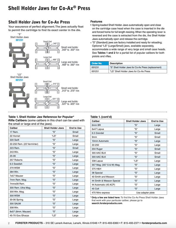 Forster - Co-Ax Press Accessories & Parts – Q Store